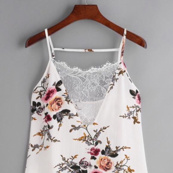 Tops | Sale Floral Cream Cami Tank Lace Inset V Neck Nwt | Poshmark